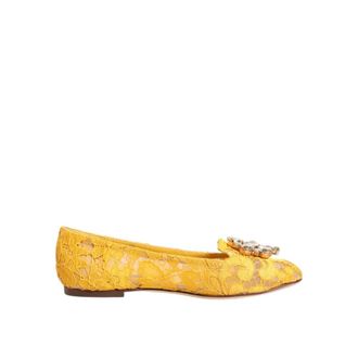 Dolce & Gabbana Gelbe Spitze Kristall Flats - - Shoes - Damen - Gelb - 36 EU