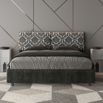 Les Tendances Letto Matrimoniale Contenitore Imbottito 160x200 Tessuto Agata 8 Blu Mados