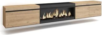 Skraut Home | TV-Schrank, Lowboard | f&uuml;r Wohnzimmer und Esszimmer | 288x45x35 cm | F&uuml;r gro&szlig;formatiges TV | Elektrokamin XXL | H&auml;ngend | Moderner Stil | Eiche Schw