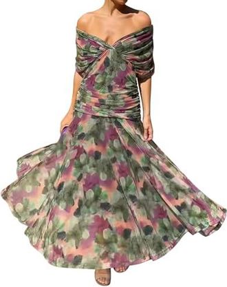 Generic Robe &eacute;l&eacute;gante en maille pour femme - Pour mariages et soir&eacute;es - Robe aquarelle &eacute;l&eacute;gante et fluide - Robe tunique &agrave; manches longues - Rouge, Camouflage