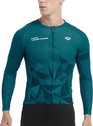 Santic Fahrradtrikot Herren Langarm Radtrikot Fahrradshirt Herren mit Taschen Gr&uuml;n EU XL