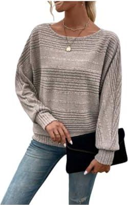 Generic Pull &agrave; Manches Longues et col Chauve-Souris pour Femme, Hauts en Tricot (Gray,TG)