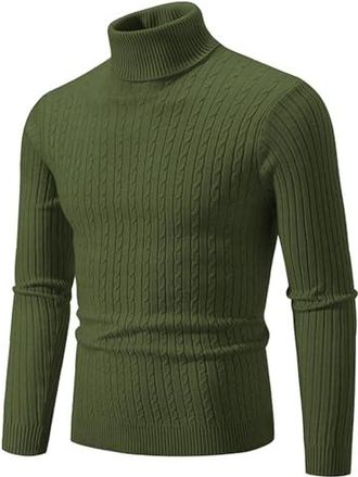 Generic Pull &agrave; col roul&eacute; pour homme automne hiver manches longues tricot c&ocirc;tel&eacute; chaud uni homme 2024 Y2K, P-560 Army Lime Green, XL