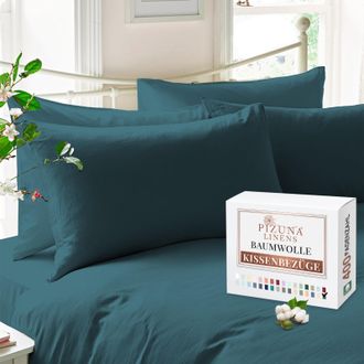 Pizuna Luxuri&ouml;ser Soft-Satin 2er Pack Kissenbezug 50 x 75 cm Pfauenblau, 400 Fadenzahl Baumwolle Quadratisch Kissenbez&uuml;ge, 100% Langstapel Baumwolle Nur Kiss
