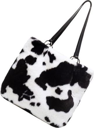 Beaupretty FOMIYES Paquet &agrave; Bandouli&egrave;re en Peluche Grosse Capacit&eacute; Motif Vache Blanche Paquet Fourre-Tout Femme Pochette de Rangement Douce pour Usage Quotidien 
