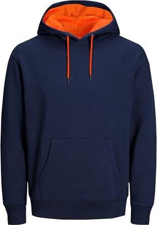 Jack & Jones Sweat à capuche basique doux pour homme, Navy Blazer (Shocking Orange/Reg), XL