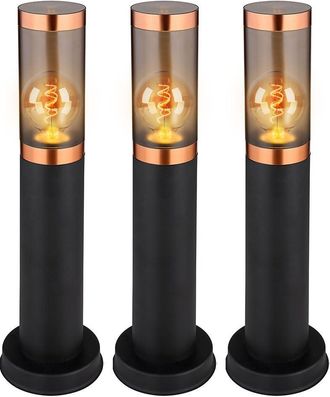 Globo Lighting Stehlampe Standleuchte Außenbeleuchtung Sockelleuchte rauch Kupfer Außen Garten Stehlampe, Edelstahl Kunststoff, 1x E27, DxH 7,6x45 cm, 3er Set