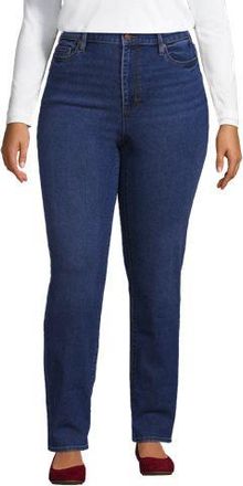 Lands End Straight Fit Recover High Waist Jeans, Damen, Gr&ouml;&szlig;e:56 81 plus, Blau, Baumwoll-Mischung, by Lands End