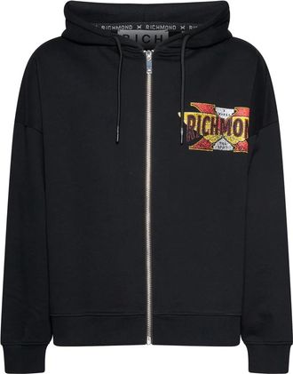 John Richmond Homme, Sweatshirts et sweats &agrave; capuche, Noir, Taille: XS SweaT-shirt zipp&eacute; &agrave; capuche avec logo embl&eacute;matique sur le devant