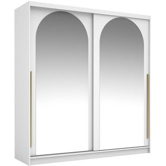 Vente-Unique Armoire 2 portes coulissantes - Avec miroirs - L200 cm - Coloris : Blanc - ALVARENO