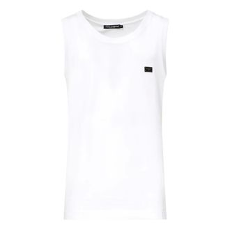 Dolce & Gabbana Homme, Tops, Blanc, Taille: M Top Blanc en Jersey de Coton à Col Rond