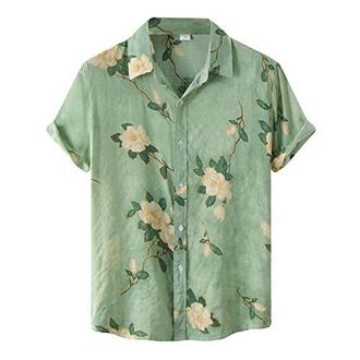 Generic Chemise d&eacute;t&eacute; &agrave; manches courtes pour homme - Chemise hawa&iuml;enne avec imprim&eacute; - Chemise de loisirs avec col rabattu - Chemise de plage avec bouton vers l