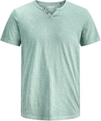Jack & Jones Jack & Jones JJESPLIT T-Shirt Basique pour Homme, col en V, Manches Courtes, en Jersey de Coton, avec Boutons, Bleu min&eacute;ral., XL