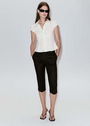Mango Chemise cintr&eacute;e &agrave; manches courtes blanc cass&eacute; - Femme - XS - MANGO