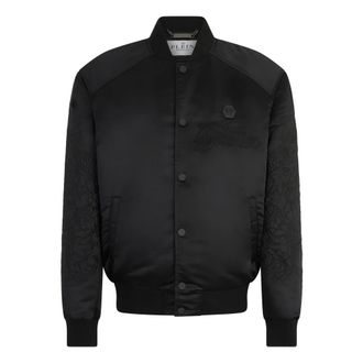 Philipp Plein Homme, Vestes, Noir, Taille: XL Satin Bomber Jacket Skull Dragons