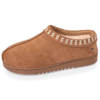 Isotoner Chaussons pantoufles Bottillons femme dessus cuir, semelle confort, 37 EU, camel