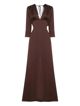 Blanca Vita robe longue évasée à col noué - Marron