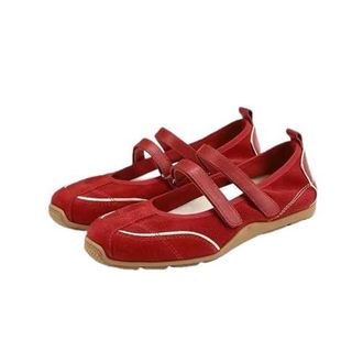 Generic JCVBN Edition Vintage Cuir Rouge Mary Jane Chaussures Femmes Magique Sticker Casual Ballet Simple Chaussures, Rouge, 37.5 EU