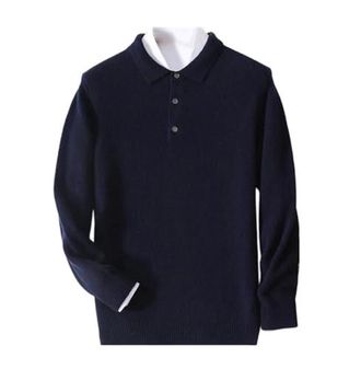 Generic Pull à manches longues en laine solide pour homme - Style décontracté - Pour le printemps, noir foncé, S