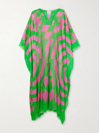 Dries Van Noten Frayed Printed Cotton-voile Kaftan - Green