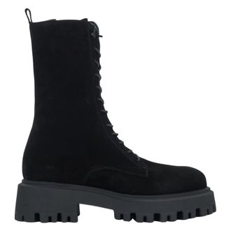 Estro & Luminara Schwarze Damen Stiefeletten aus hochwertigem italienischem echtem Velours - - Shoes - Damen - Schwarzk - 36 EU