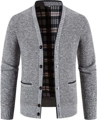 Generic Manteau chandail à col en V avec poches pour hommes, pulls en tricot à manches longues doublé en polaire, manteaux chauds dautomne et dhiver, manteau 