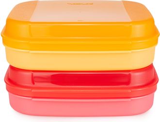 Tupperware Naschkätzchen 1,4 L orange + 1,4 L rot Bellevue Vorratshaltung Vorrat Apollo Brotdose Keksdose Vorratsdose (inkl. Schmetterling-Klammer)