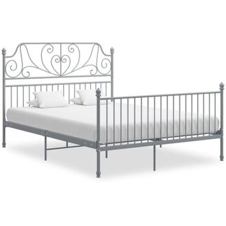 vidaXL Vidaxl - Cadre de lit m&eacute;tal gris 160x200 cm - Construction robuste en m&eacute;tal enduit - Lattes solides pour un soutien optimal - Assemblage requis