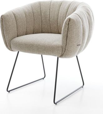 DELIFE Esszimmerstuhl Jada-Flex Webstoff Soft Beige Kufengestell Schwarz Taschenfederkern, Esszimmerst&uuml;hle