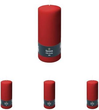 Spaas Stumpenkerze 80/200 mm, &plusmn; 100 Stunden, ohne Duft - rot (Packung mit 4)