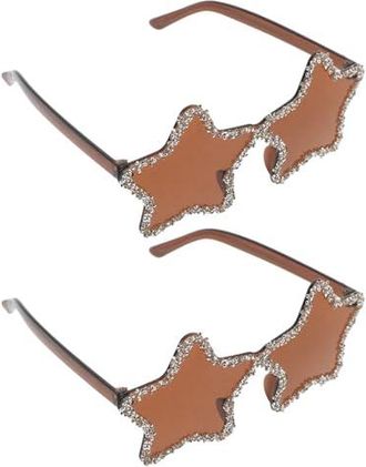 Yardwe Lot de 2 Lunettes de Soleil sans Monture D&eacute;toile en Plastique L&eacute;ger Marron Clair avec D&eacute;corations Scintillantes, Lunettes de Soleil Fantaisie Color&eacute;es