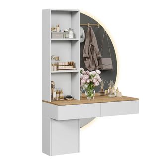 Vicco Schminktisch Melora, Weiß/Eiche, 100 cm mit LED-Spiegel