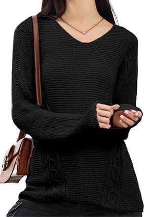 Re Tech UK Pull tricot&eacute; doux et l&eacute;ger pour femme - Coupe ample - Col en V - Id&eacute;al pour superposer et par temps frais - Haut &agrave; manches longues pour femme - Design