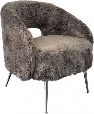 DRAWER Fauteuil imitation fourrure pieds chrome - Taupe - Verno
