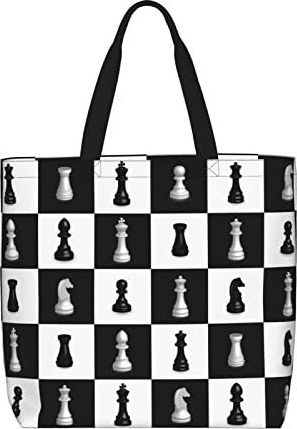 Generic Sac De Courses &Eacute;checs En Noir Et Blanc Sac Tissu Lavables Avec Poign&eacute;es Sacs En Toile Pour Femmes, Pour Femmes, &Eacute;cole, Shopping, Burea