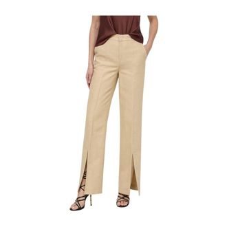 Twinset Femme, Pantalons, Beige, Taille: 38 FR Pantalon en serge de lin avec fentes