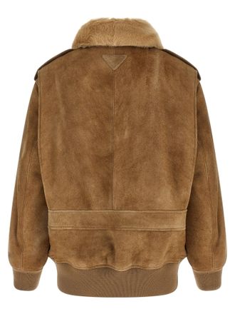 Prada Sheepskin with Shearling Lining Bomber Jacket - Camel