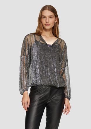 s.Oliver Langarmbluse Bluse Transparente Meshbluse mit Glitzergarn und &uuml;berschnittenen Schultern