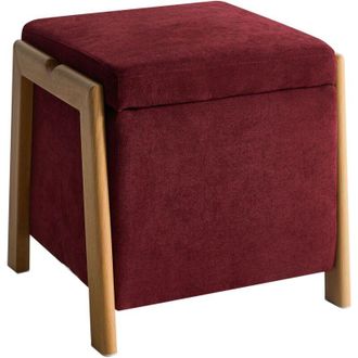 Beliani Pouf Glam Retro en Tissu avec Rangement Meuble Salon Chambre Bordeaux Edland