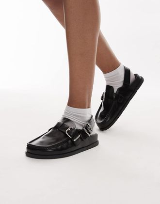 Tommy Jeans Mules aus gl&auml;nzendem Leder in Schwarz