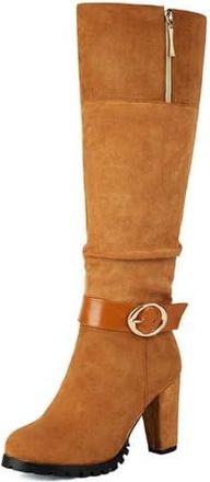 Generic Bottes déquitation molles en daim synthétique pour femme - Chaussures dhiver chaudes à enfiler, marron, 39.5 EU