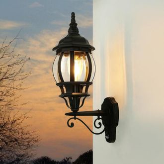 Licht-Erlebnisse Licht-erlebnisse - Luminaire ext&eacute;rieur avec d&eacute;tecteur de mouvement rustique noir E27 h : 54 cm applique lanterne ext&eacute;rieur