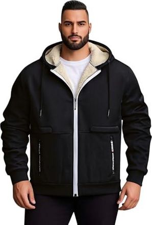 Generic Sweat à capuche doublé Sherpa pour homme, automne et hiver, manteaux thermiques lourds pour temps froid, veste à capuche en polaire surdimensionnée à 