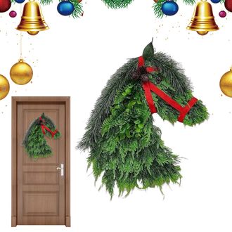 Generico Rustikaler Pferdekranz - Bauernhof-Weihnachtsdekoration, 61 cm, k&uuml;nstliche Vegetation, westliches Weihnachtsarrangement, Haust&uuml;rkranz mit Pferdethema 
