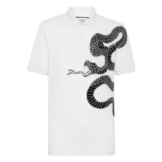 Philipp Plein Slim Fit Polo Shirt SS Snake - - Tops - Herren - Wei&szlig; - 4XL