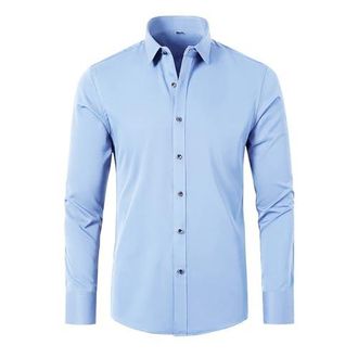 Generic Chemise &agrave; manches longues pour homme - Coupe ajust&eacute;e - Chemise de mariage classique &agrave; manches longues avec boutonni&egrave;re - Chemise de costume - Col &agrave; re