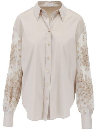 Brunello Cucinelli t-shirt &agrave; broderies sur les manches - Tons neutres