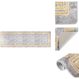 vidaXL Teppich Waschbar 80x300 cm Grau Rutschfest - Samt Teppich - Wohnzimmer Teppich - Flur Teppich - Grauer Teppich - Digitaldruck Teppich