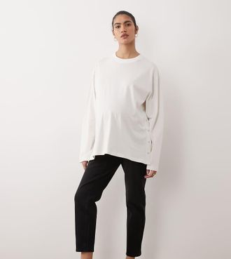 Only ONLY - Jean mom de grossesse &agrave; taille haute - Noir d&eacute;lav&eacute;