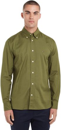 Tommy Hilfiger Herren Hemd Poplin Langarm, Grün (Utility Olive), XS